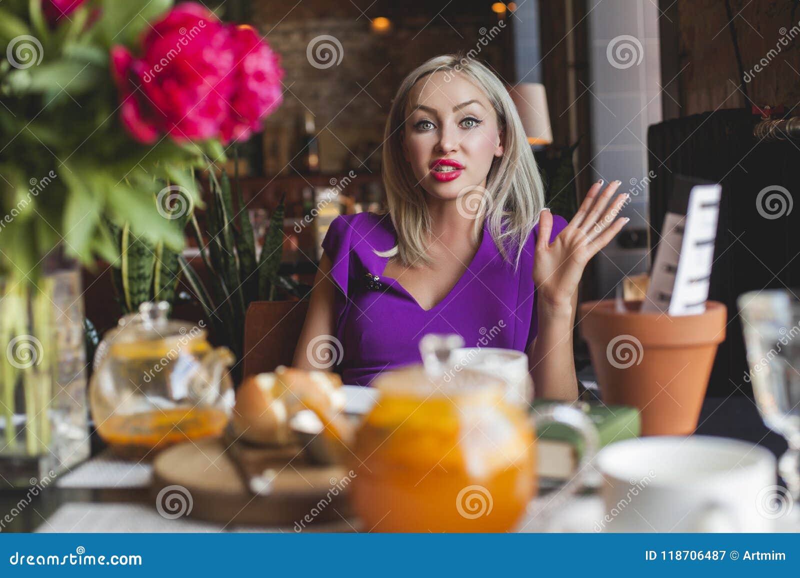 Pretty Woman in Restaurant stock image. Image of communication - 118706487