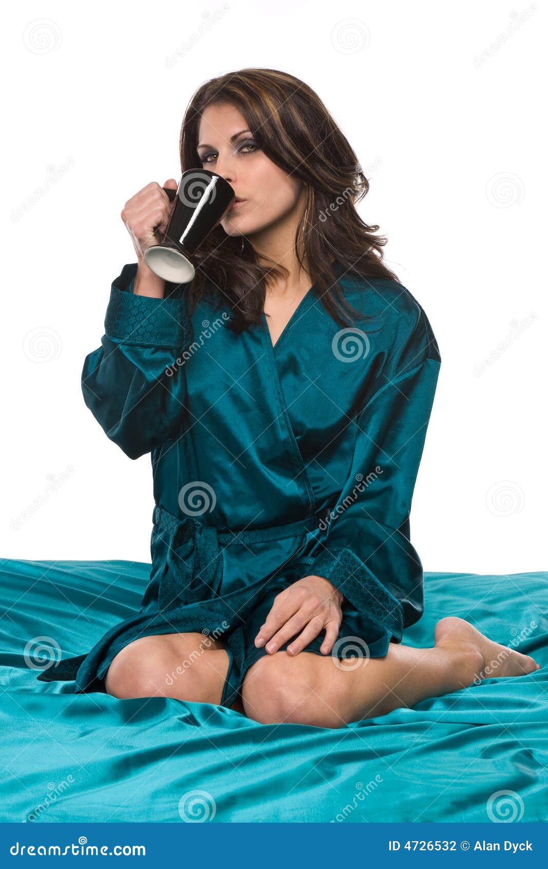 Pretty Woman Robe Drink Coffee Stock Photo - Image of robe, leisure ...