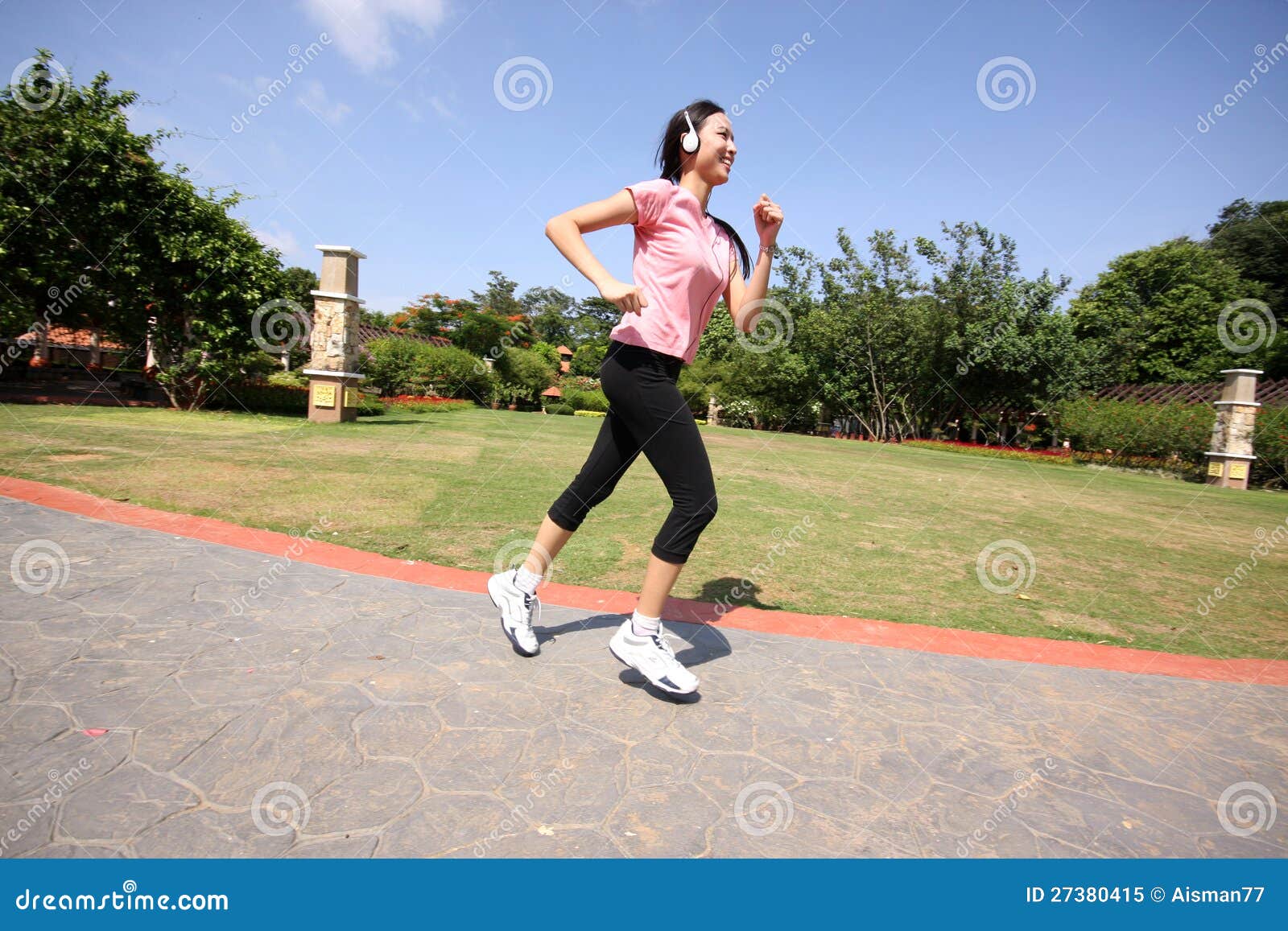 Pretty Woman Running Outdoors Training at Park Stock Image - Image of ...