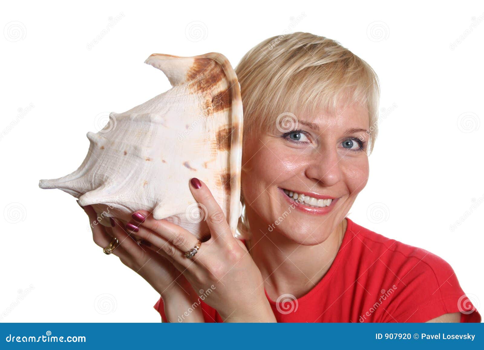 Pretty woman with seashell stock photo. Image of beach - 907920