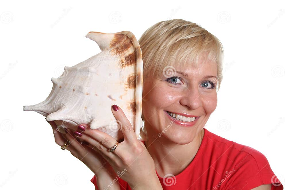 Pretty woman with seashell stock photo. Image of beach - 907920