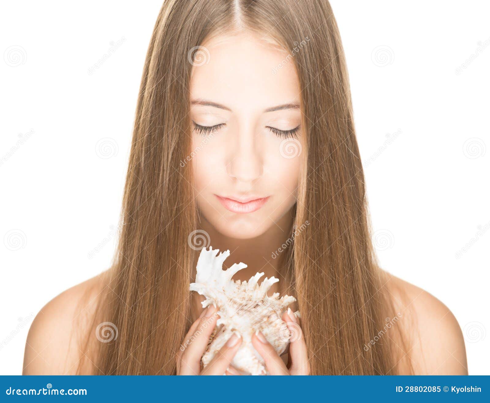 Pretty Woman with Seashell Isolated on White. Stock Image - Image of ...