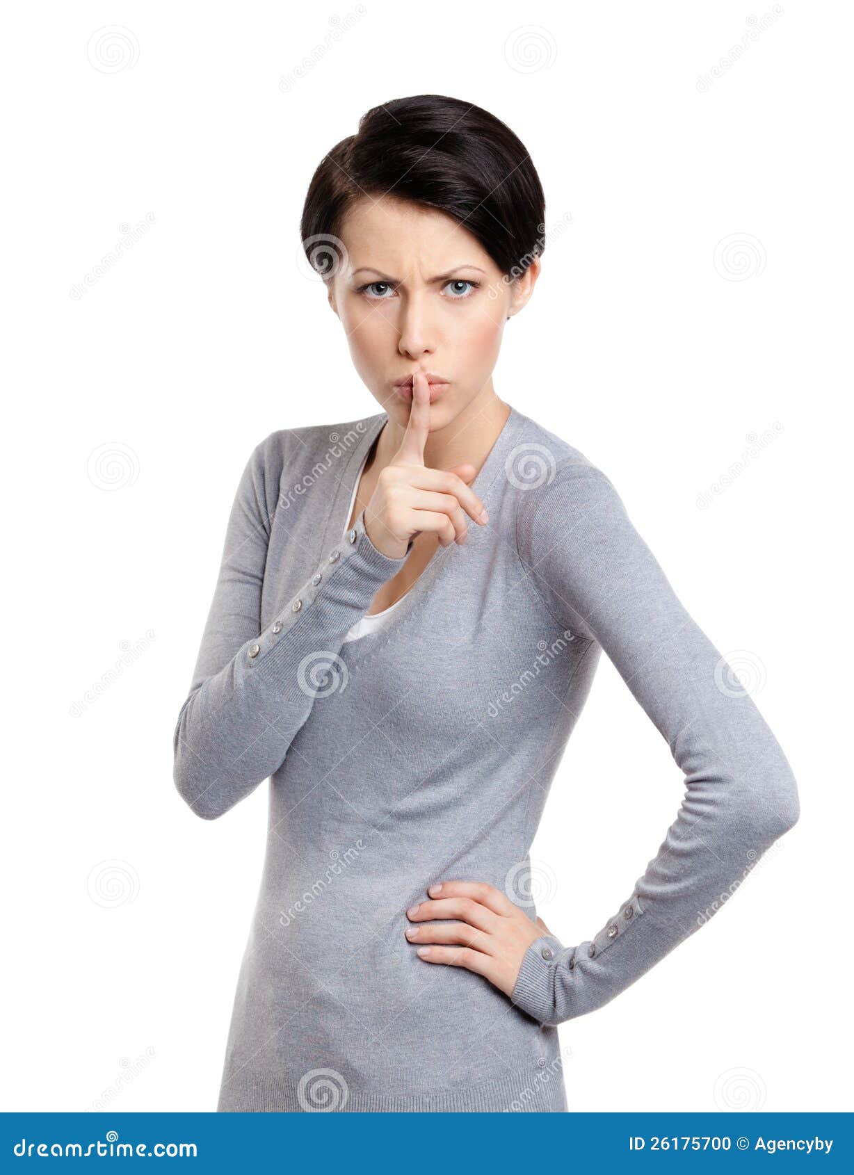 Pretty Woman Shows Shush Gesture Stock Photo - Image of cute, hands ...