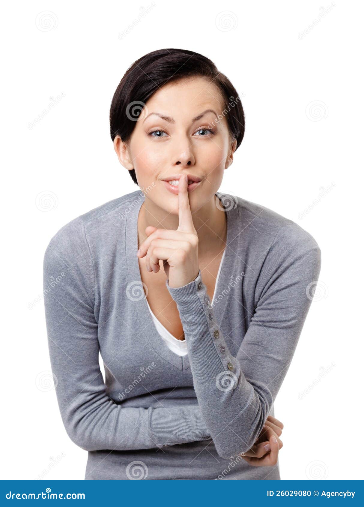 Pretty Woman Shows Silence Gesture Stock Photo - Image of cheerful ...