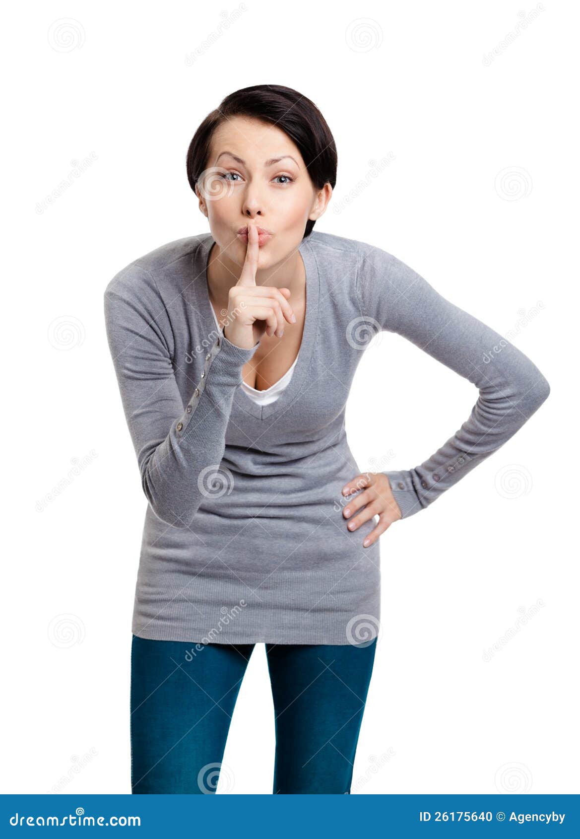 Pretty Woman Shows Silence Gesture with Forefinger Stock Photo - Image ...