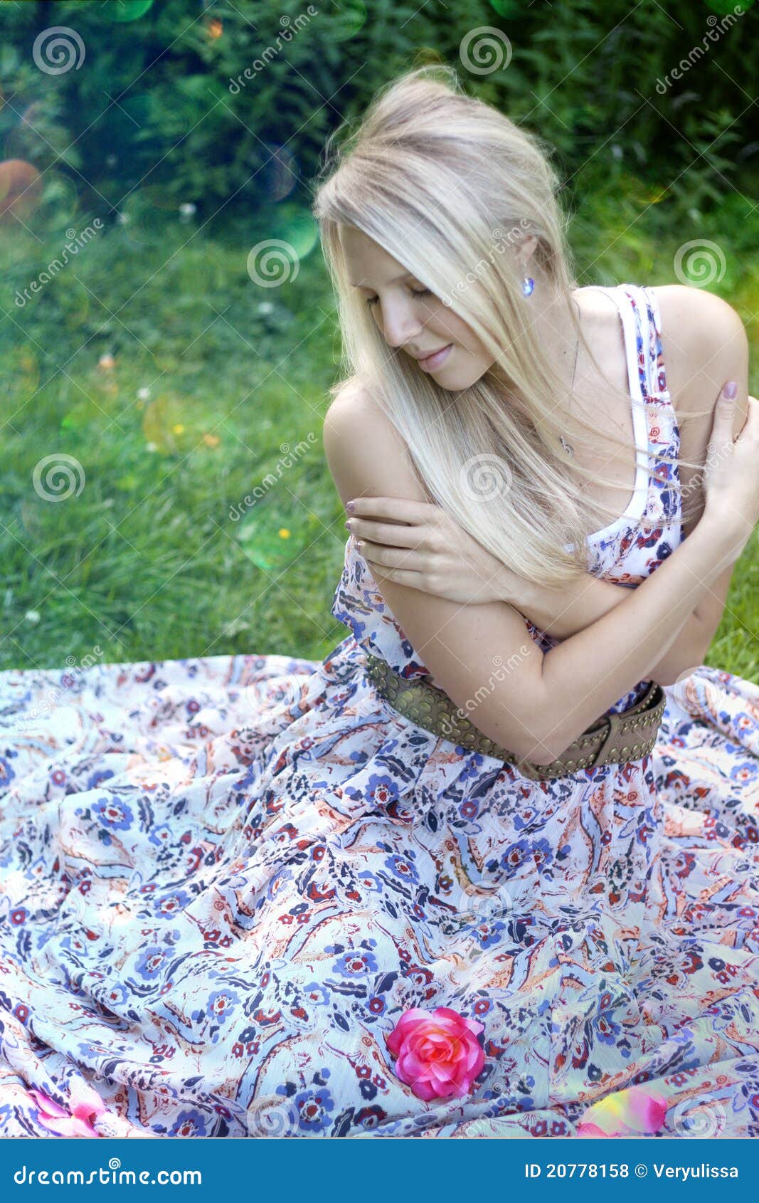 Pretty Woman Sitting in Nature Stock Photo - Image of long, charming ...