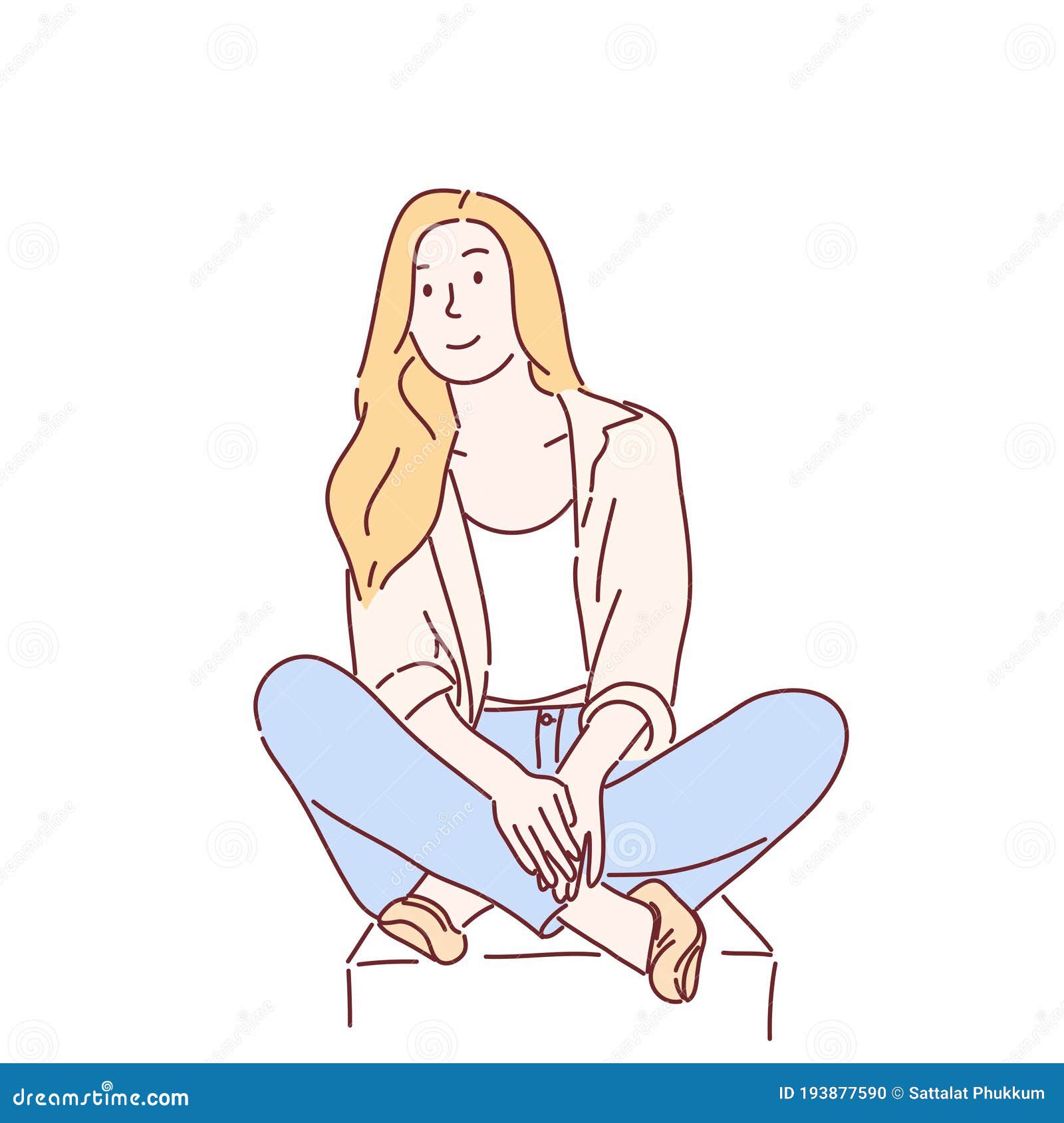 Pretty Woman Sitting and Posing. Hand Drawn Character Style Vector ...