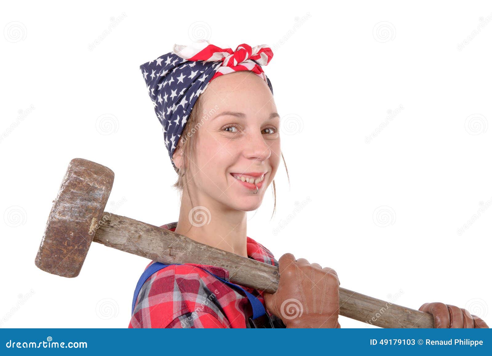 A Pretty Woman with a Sledgehammer Stock Image - Image of body ...