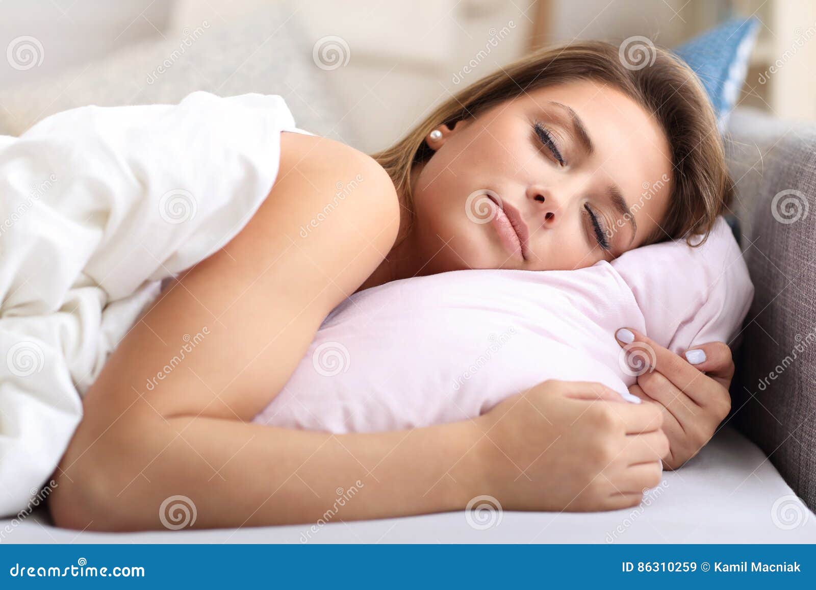 Pretty Woman Sleeping in Bed Stock Image - Image of sleeping, relaxing ...
