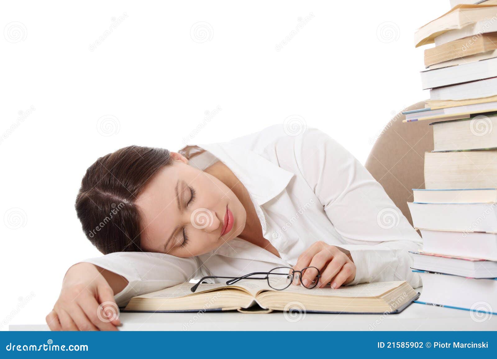 Pretty Woman Sleeping on a Book. Stock Photo - Image of pretty, desk ...