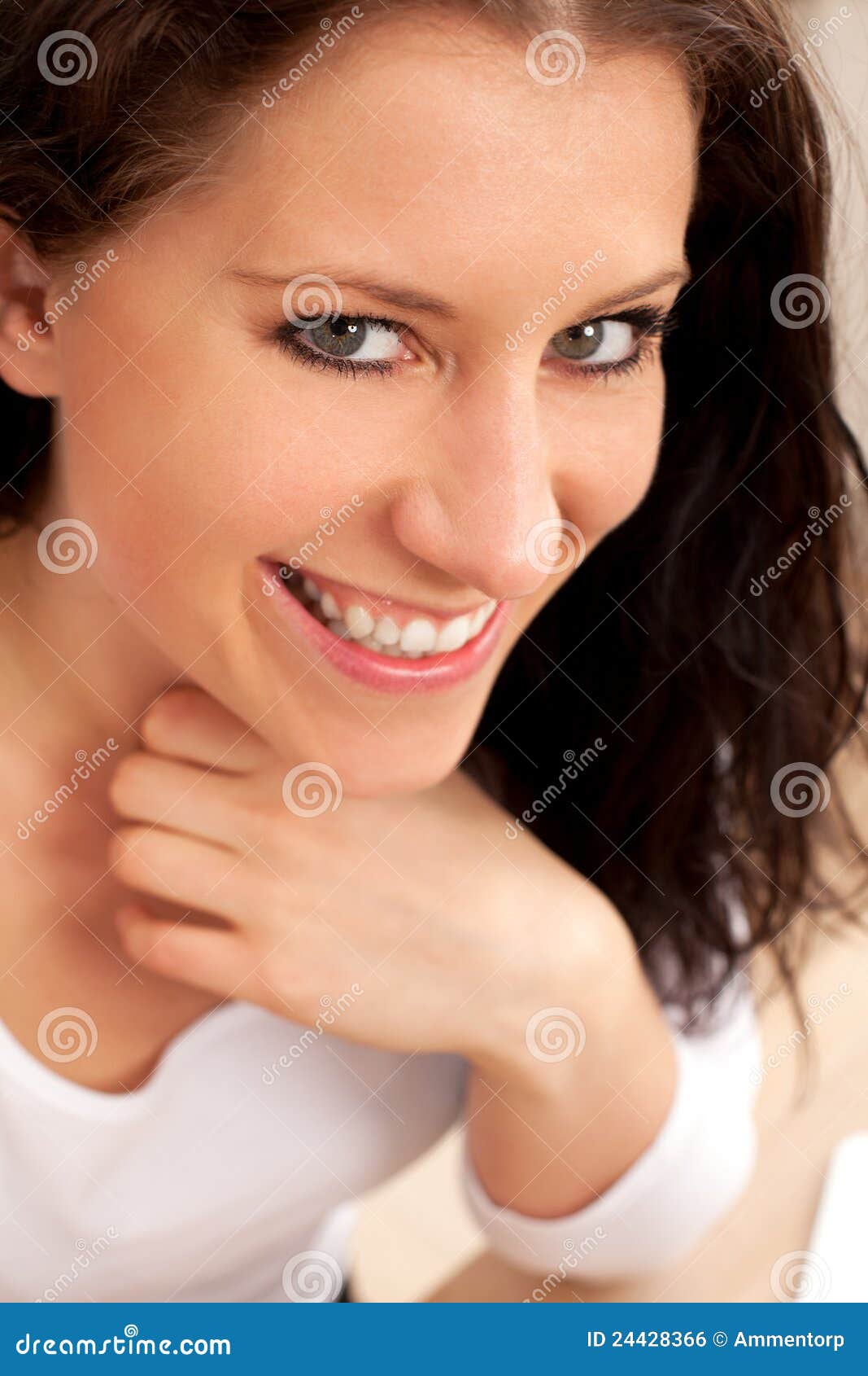 Pretty Woman Smiling Sweetly Stock Photo - Image of closeup, people ...