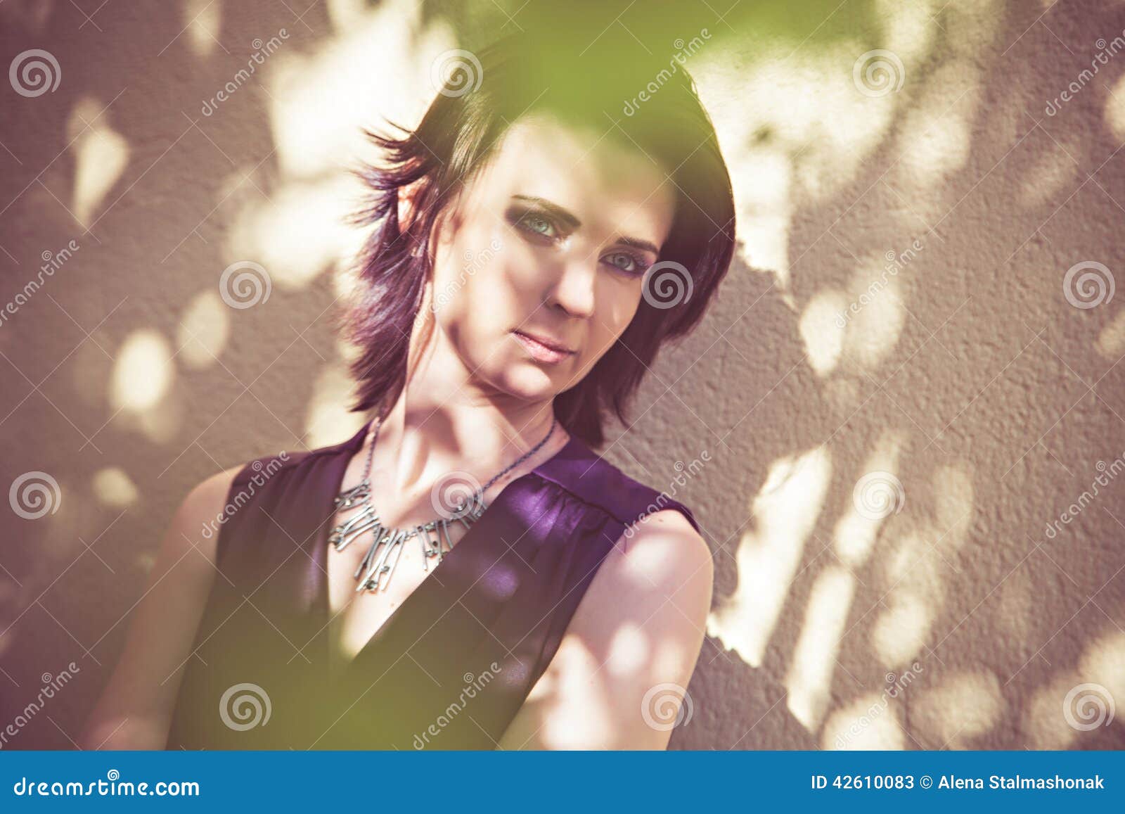 Pretty Woman Standing in Shadow of Tree Stock Image - Image of beauty ...