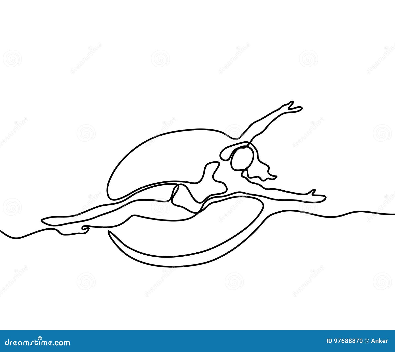 Pretty Woman Swims on an Inflatable Circle. Stock Vector - Illustration ...