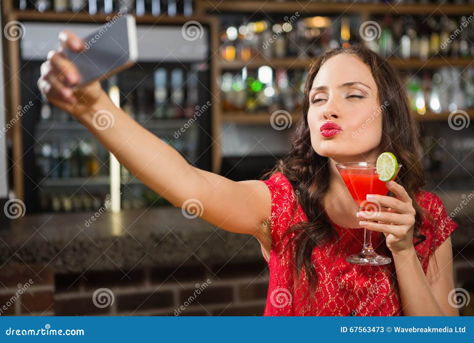 Pretty Woman Taking A Selfie With Her Cocktail Stock Image Image Of Phone Leaning 67563473