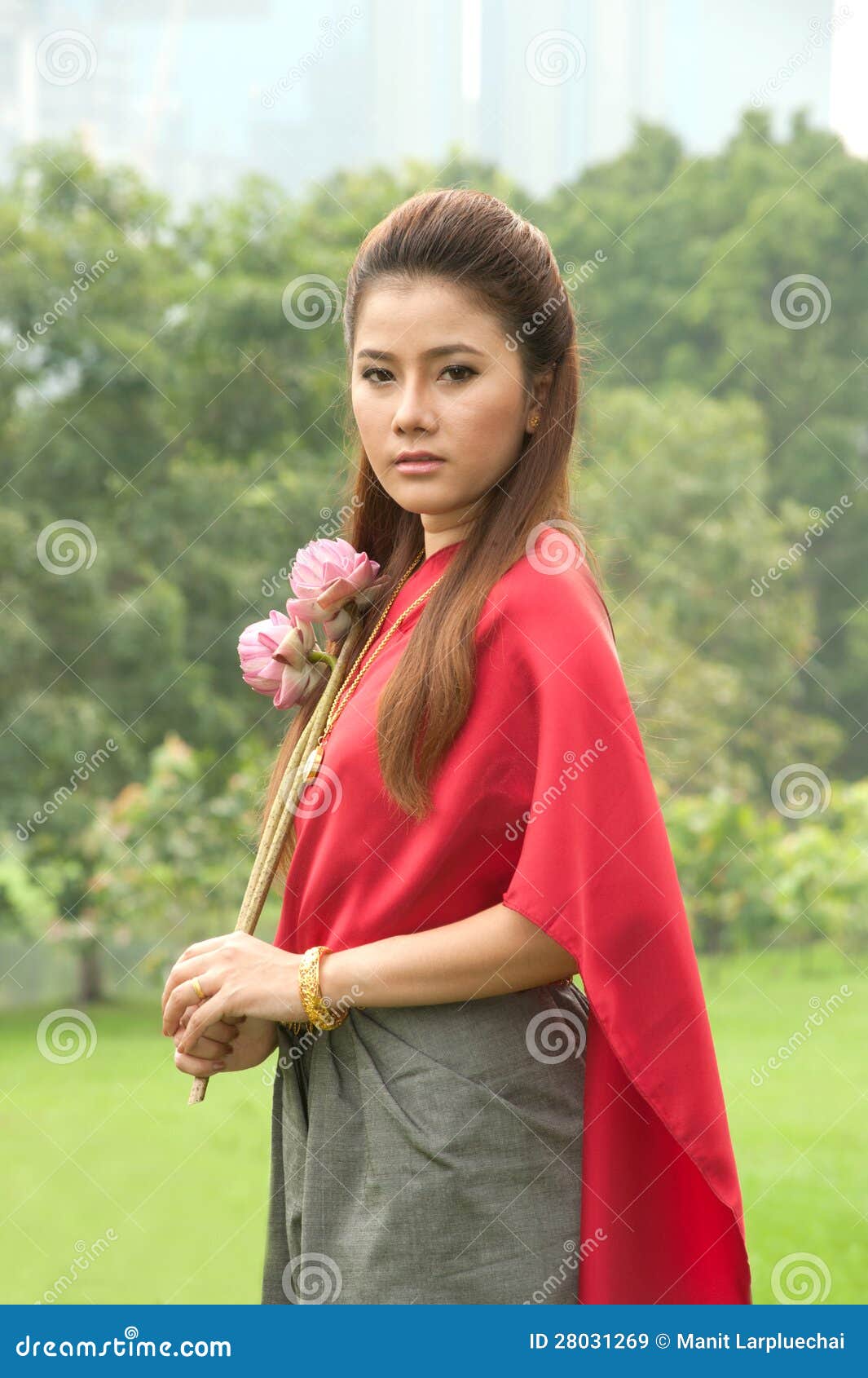 Pretty Woman in Thai Style Clothes in Posing . Stock Image - Image of ...