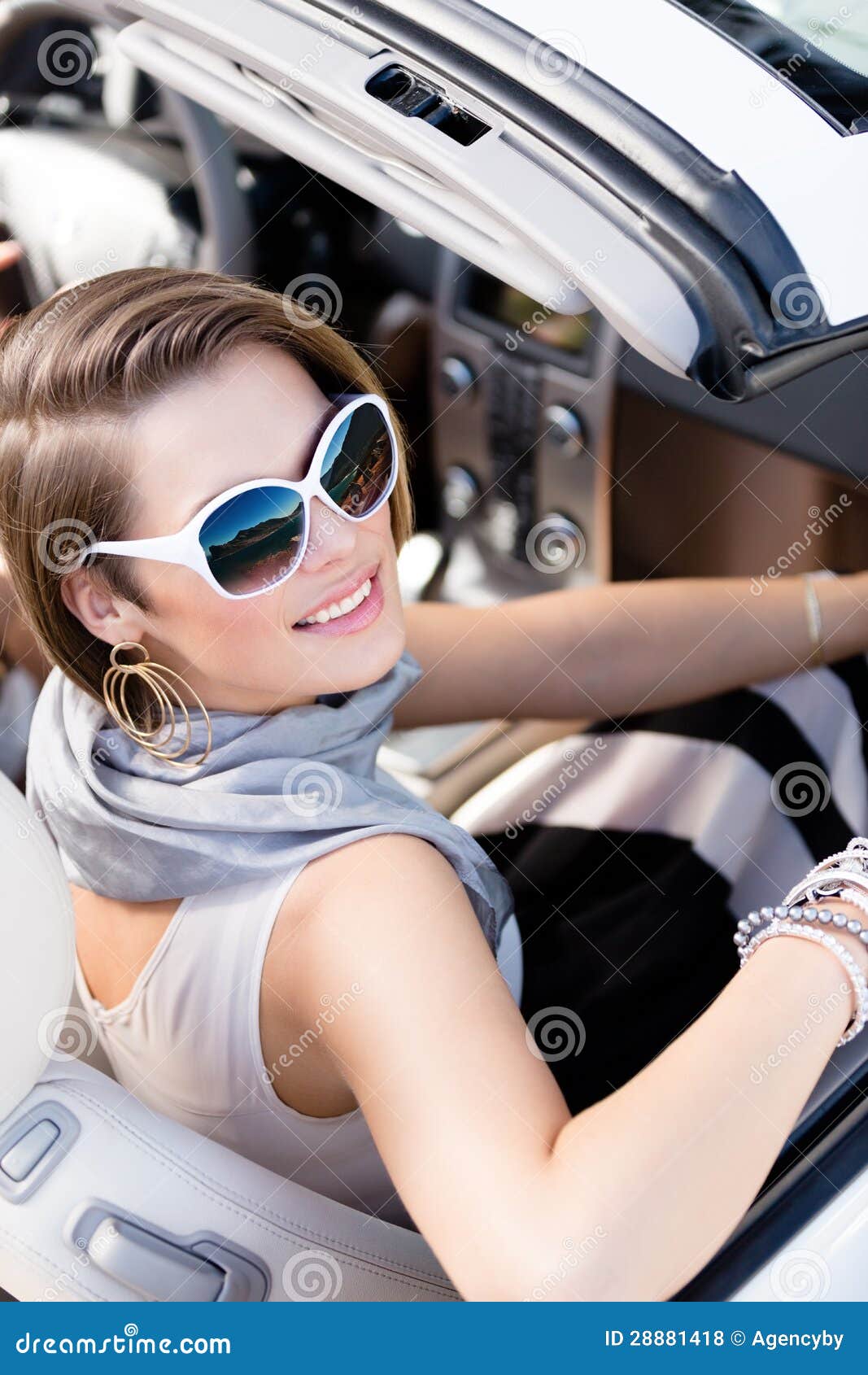 Pretty Woman Turns Backin the Car Stock Photo - Image of convertible ...