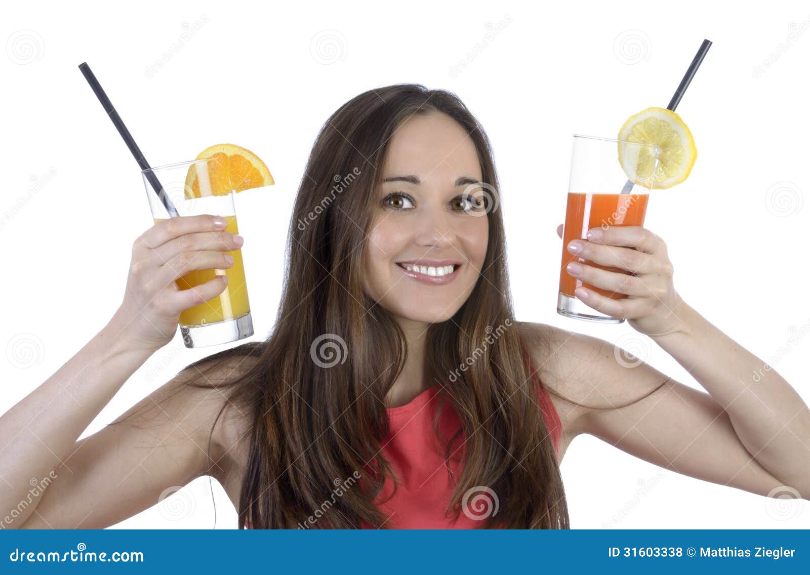 Pretty Woman with Two Drinks Stock Photo - Image of model, glass: 31603338
