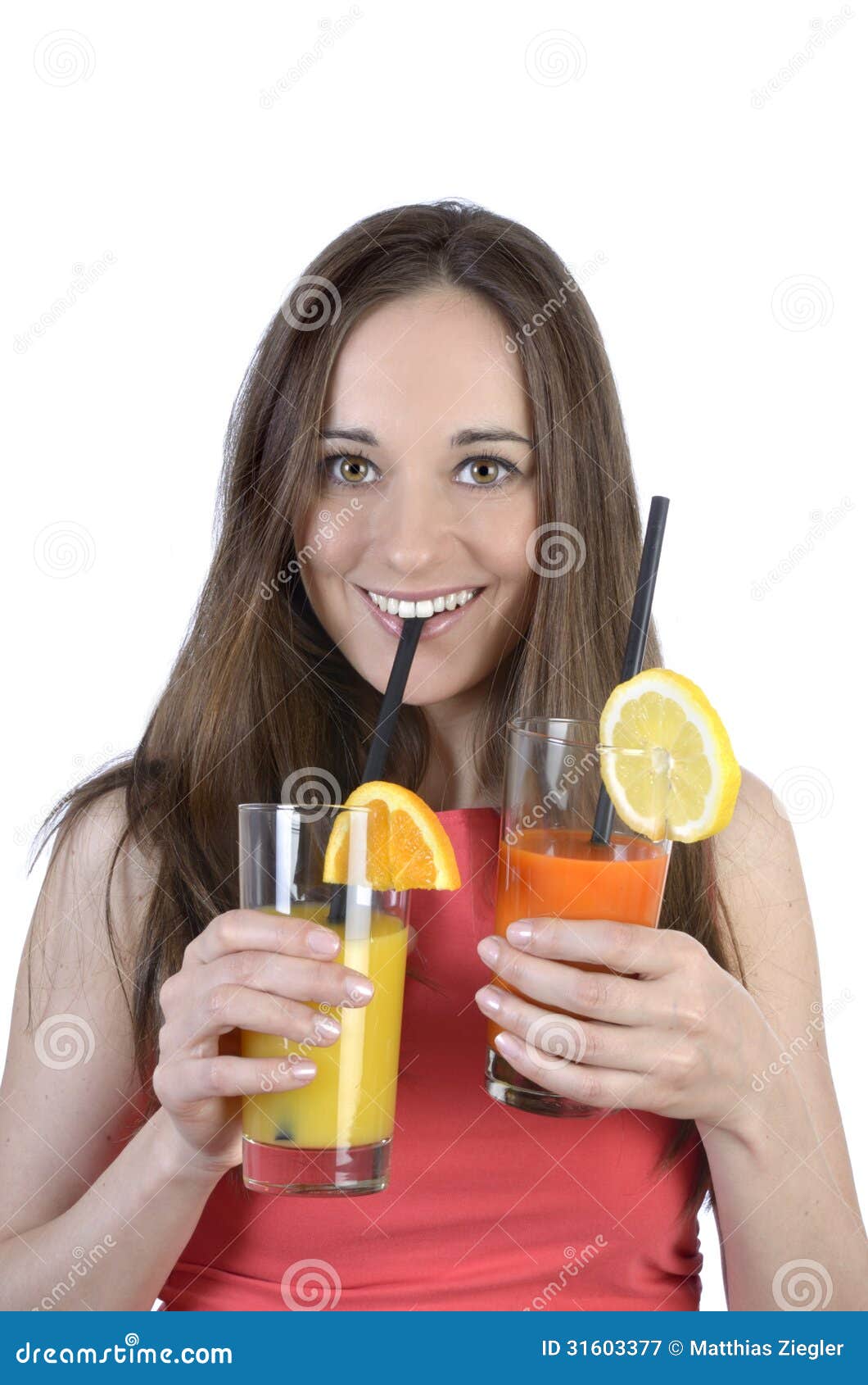 Pretty Woman with Two Drinks Stock Image - Image of isolated, beverage ...