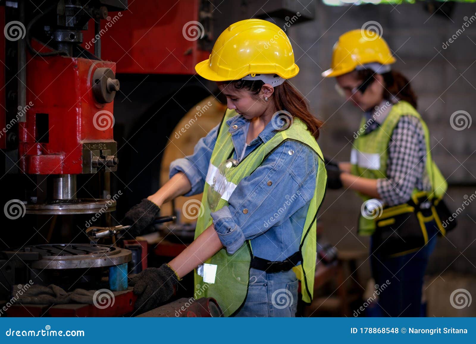 Pretty Woman Workers or Technician are Working with Machine in Factory ...