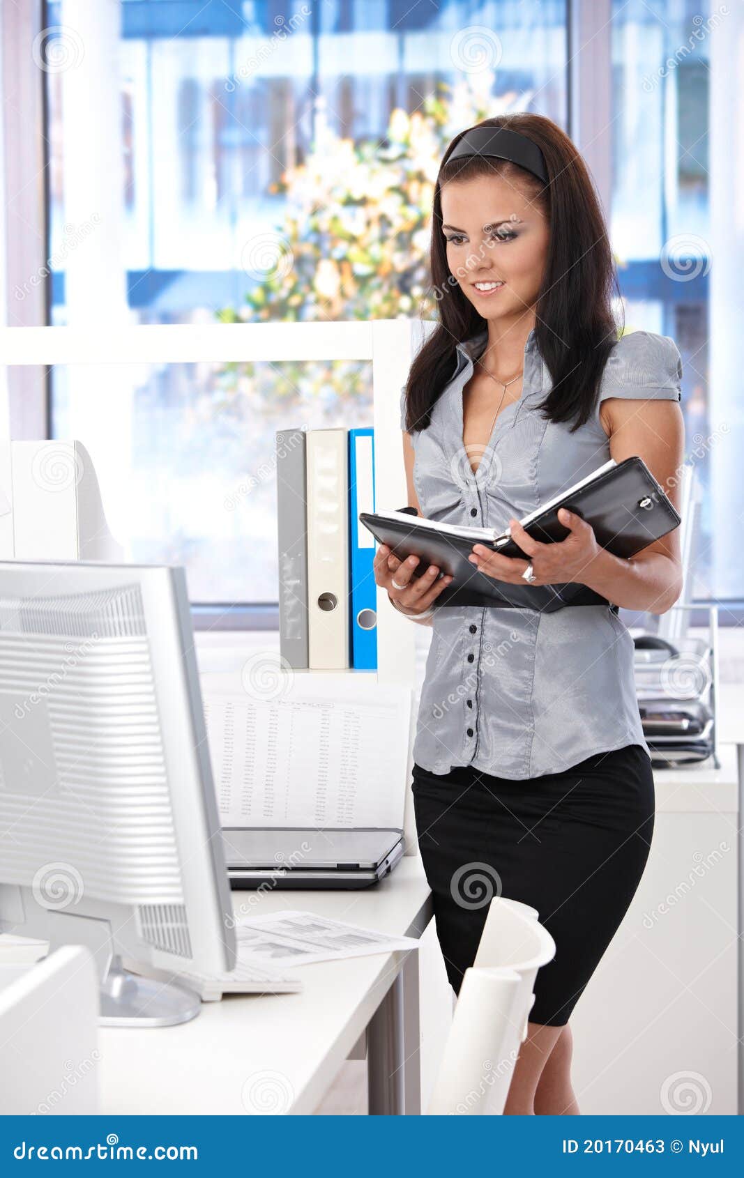 Pretty Woman Working in Bright Office Smiling Stock Image - Image of ...