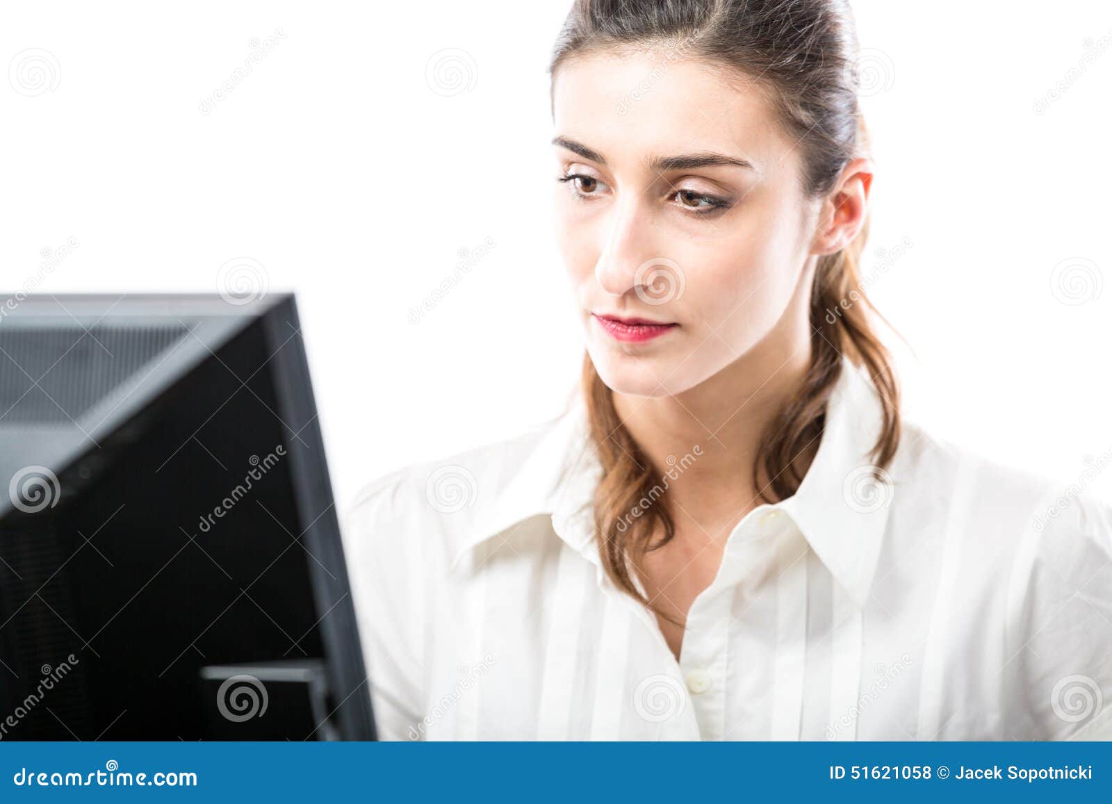 Pretty Woman Working on Computer Stock Photo - Image of happy, business ...