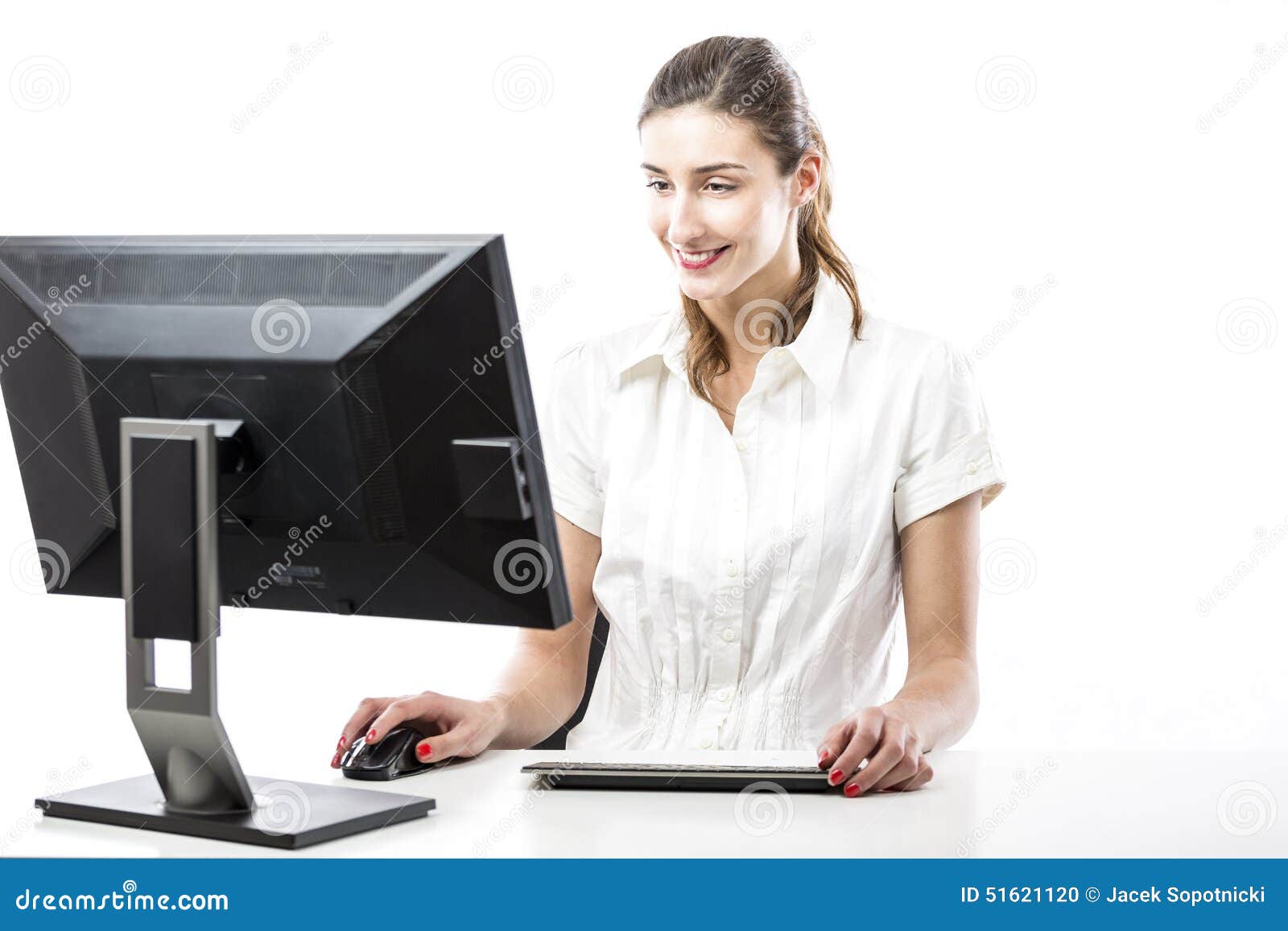 Pretty Woman Working on Computer Stock Photo - Image of internet ...