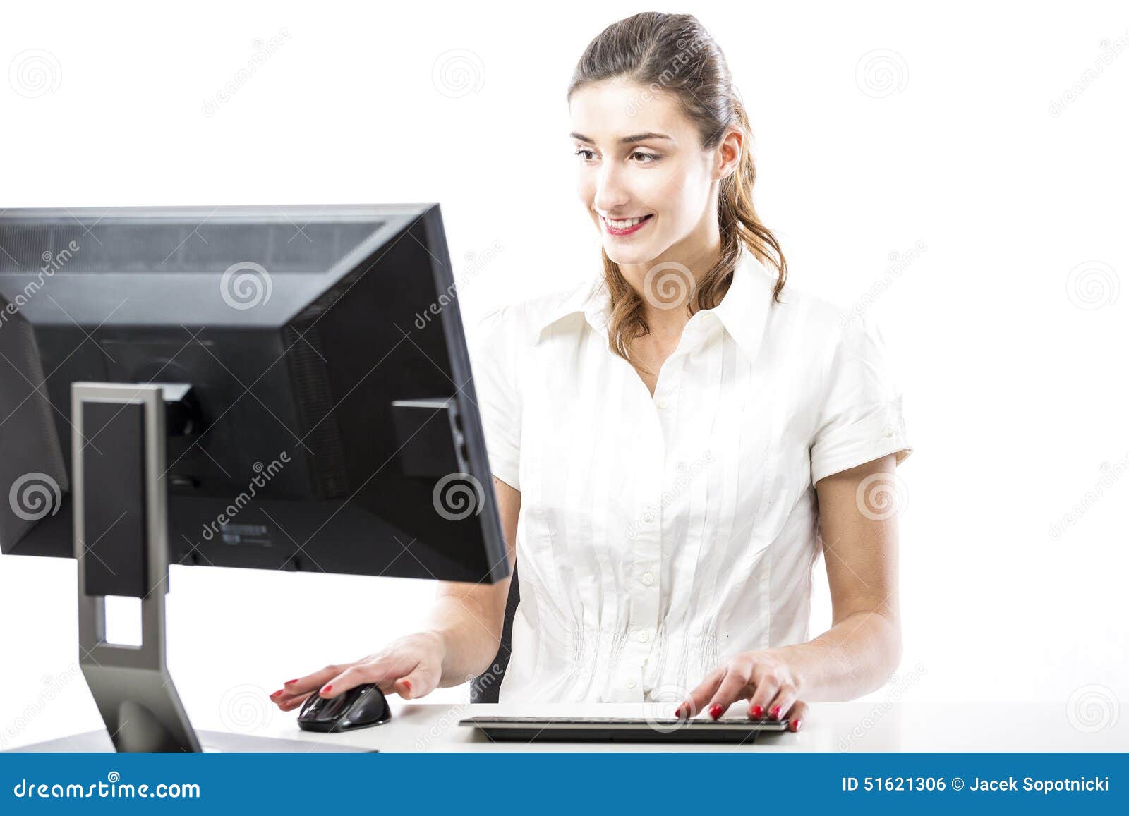 Pretty Woman Working on Computer Stock Photo - Image of computer ...