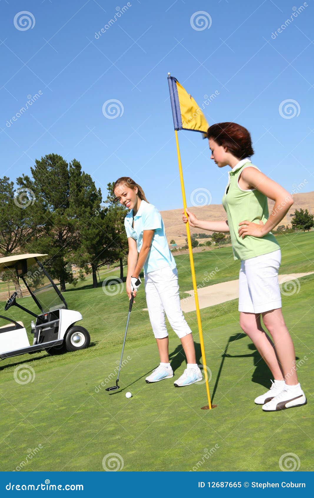 Pretty Women Golfing stock image. Image of iron, game - 12687665