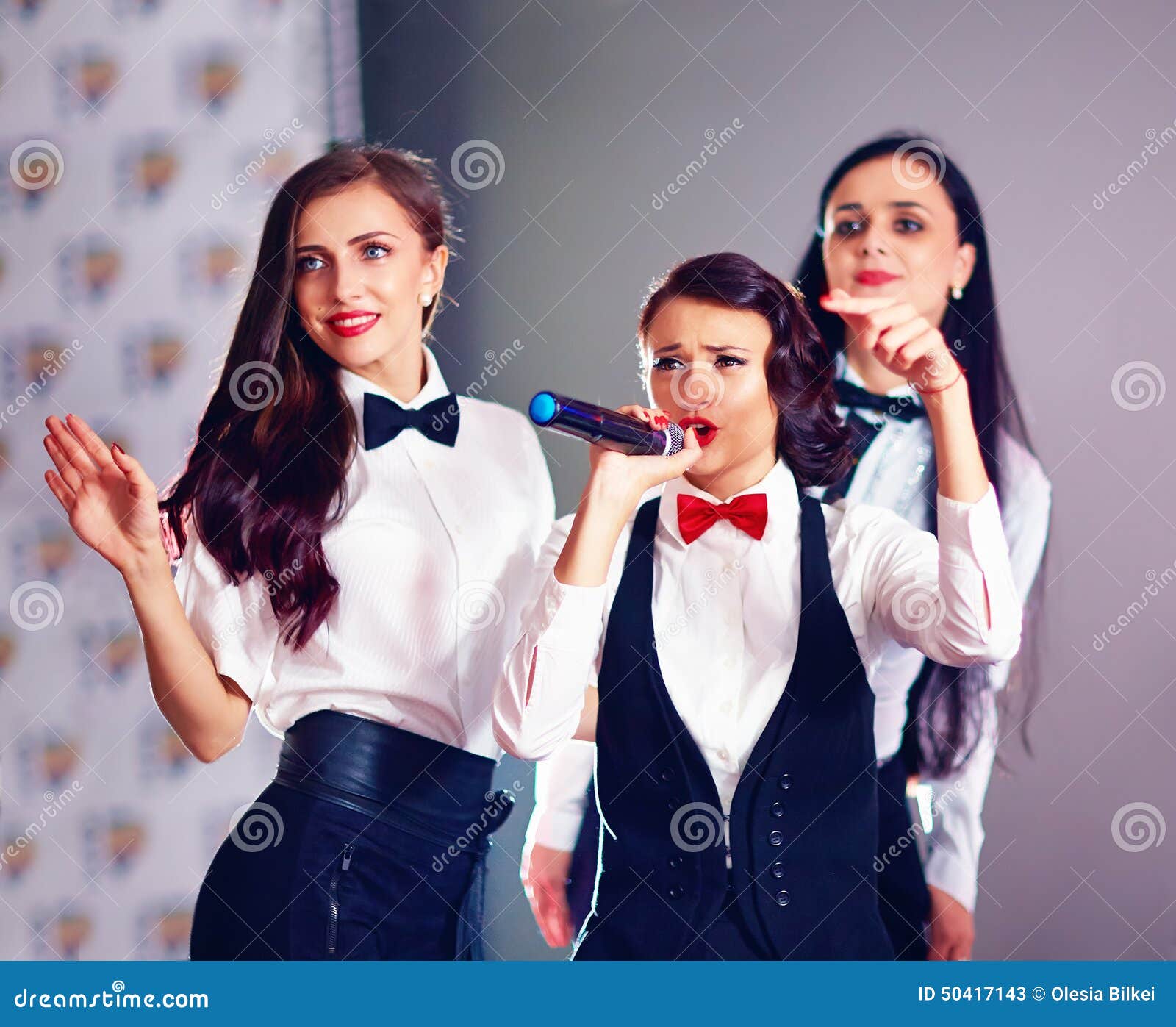 Pretty Women Having Fun on Karaoke Party Stock Image - Image of ...