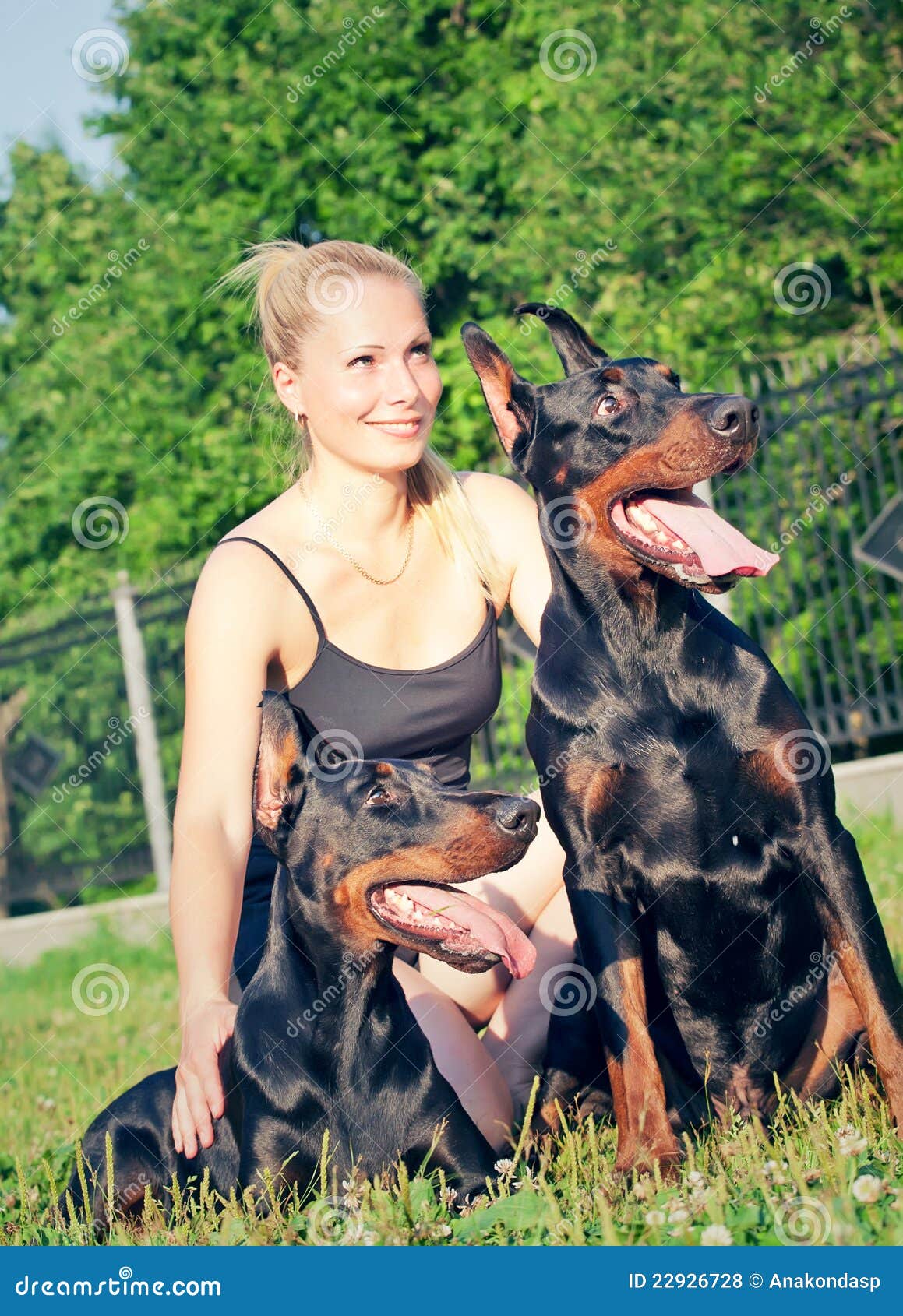 Pretty Women with Own Dobermans Stock Photo - Image of animal, pose ...