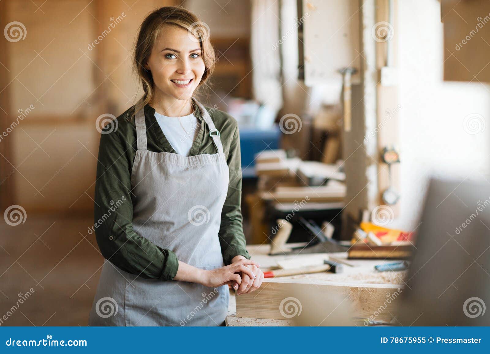 Pretty woodworker stock image. Image of adult, workshop - 78675955