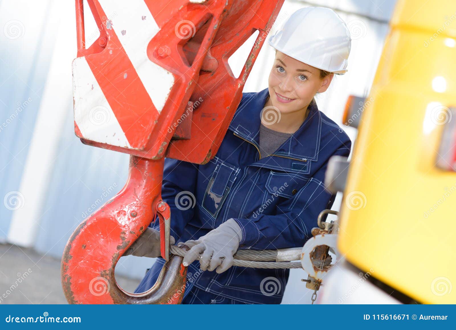 Pretty Worker Hanging Cable To Crane Hook Stock Image - Image of safety ...
