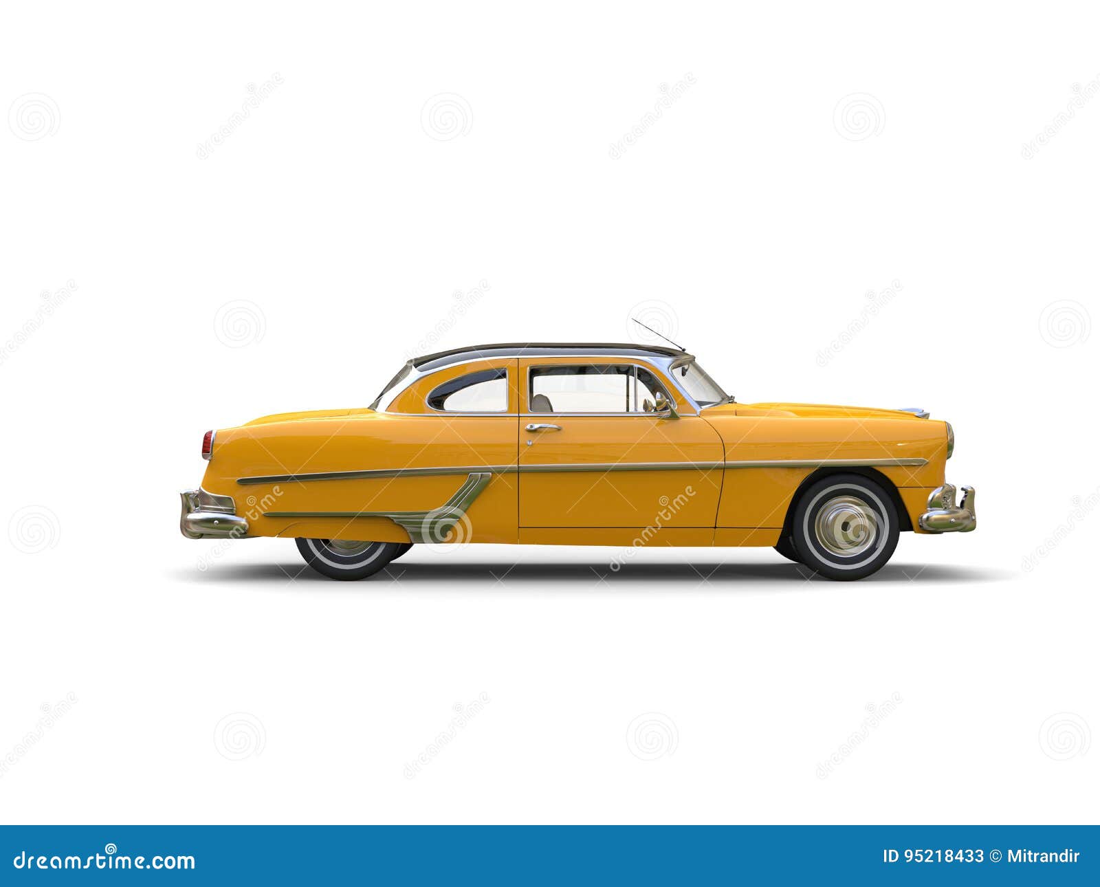 Pretty Yellow Vintage Car - Side View Stock Illustration - Illustration ...
