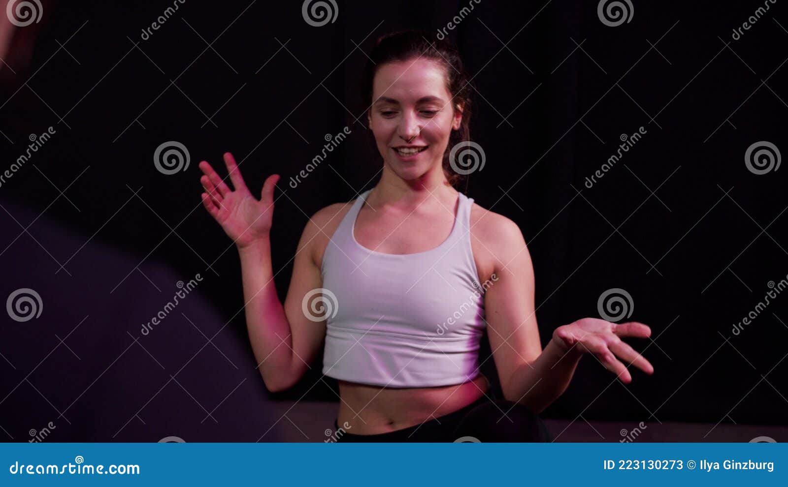 Pretty Yoga Coach Tells the Basic Rules of the Class Stock Image ...