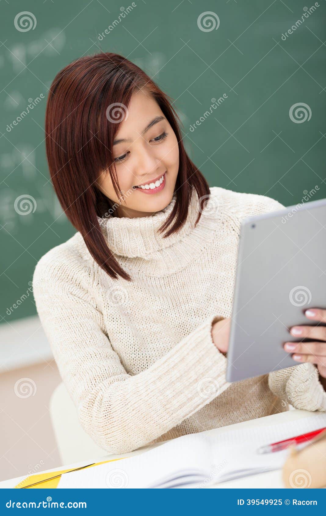 Pretty Young Asian Student Using a Tablet-pc Stock Image - Image of ...
