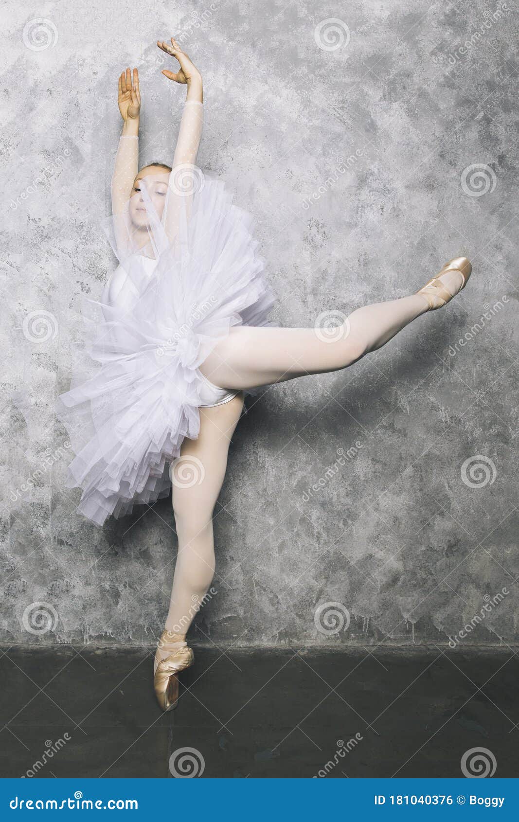 Pretty Young Ballerina Dancer Dancing Classical Ballet Against Rustic ...