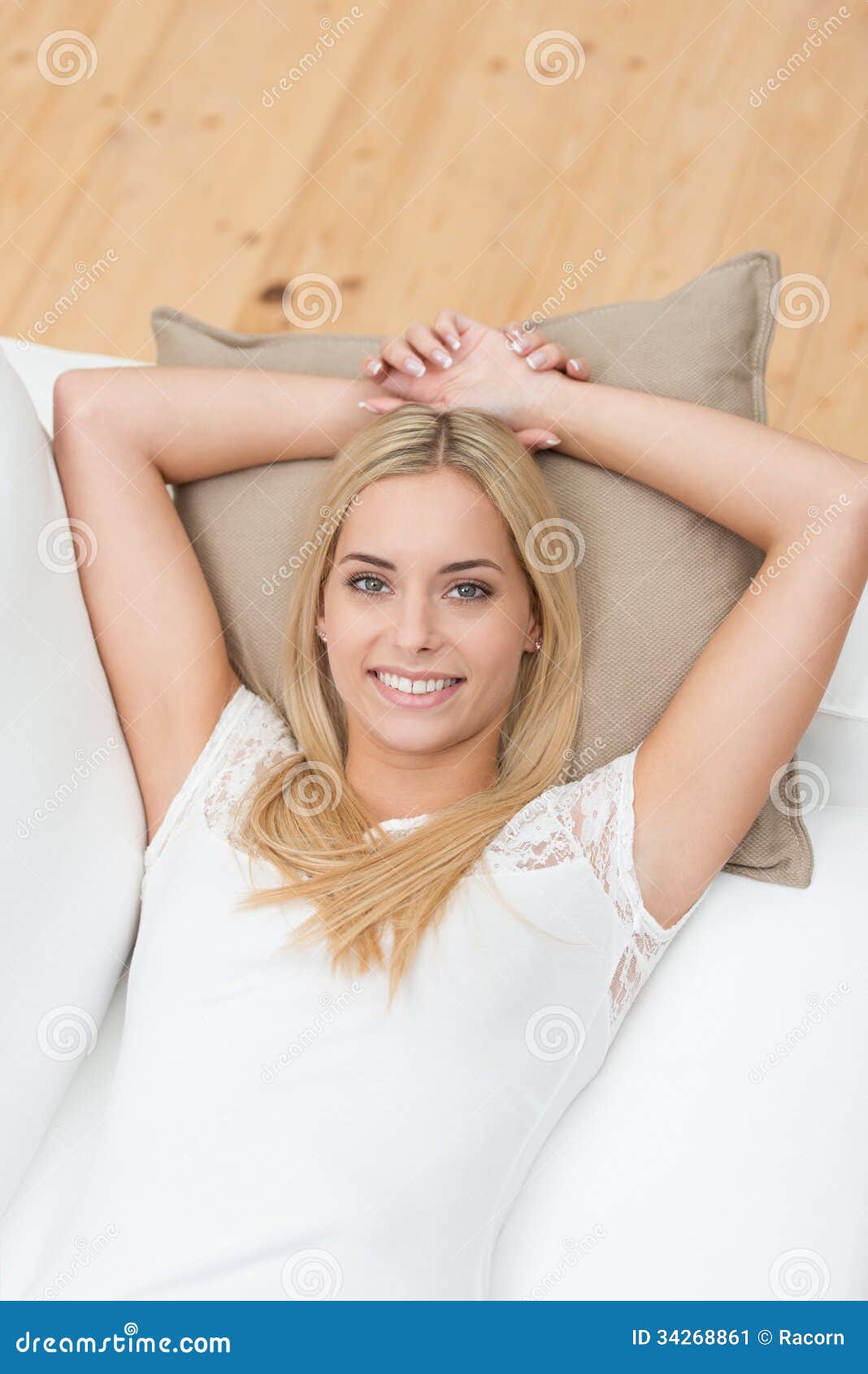 Pretty Young Blond Woman Lying On A Sofa Stock Image Image Of Girl