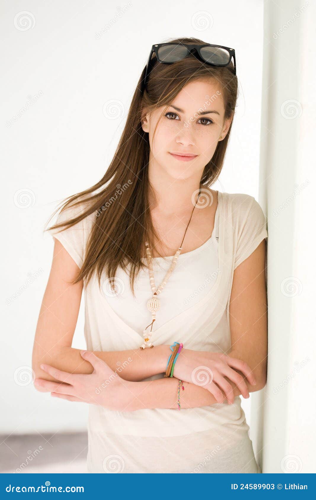 Pretty Young Brunette Student Girl. Stock Image - Image of slender ...