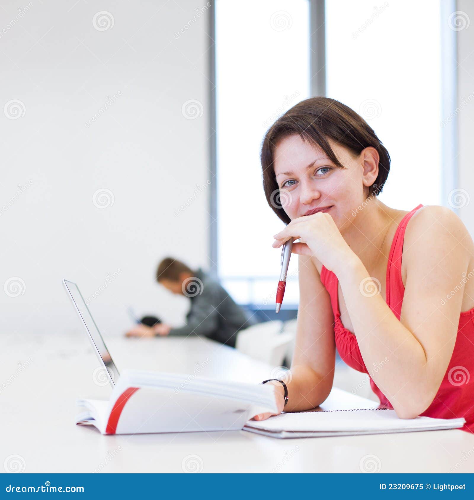Pretty Young College Student Studying in the Library Stock Image ...
