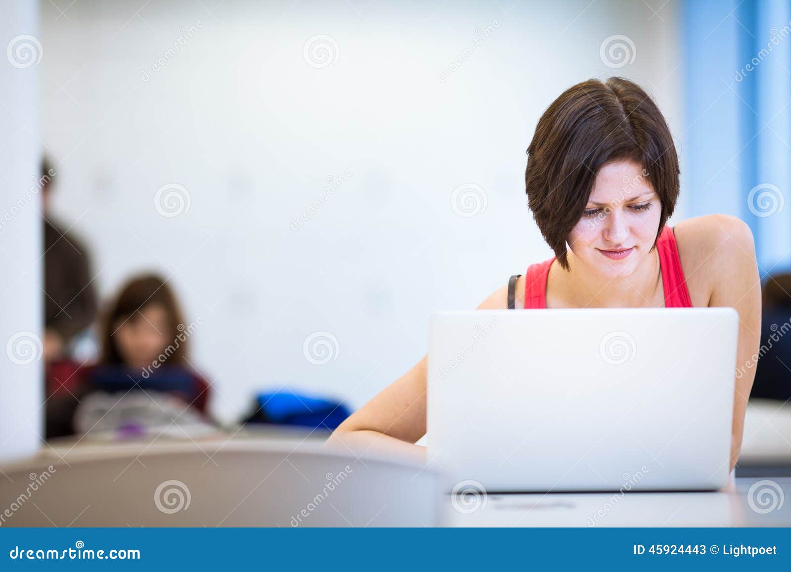 Pretty, Young College Student Studying in the Library Stock Image ...