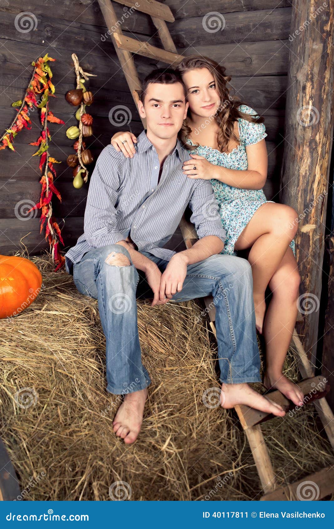Pretty Young Couple Having Dating in the Hayloft Stock Image - Image of ...
