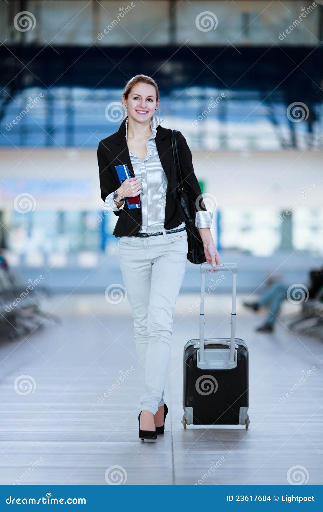 Pretty Young Female Passenger at the Airport Stock Photo - Image of ...