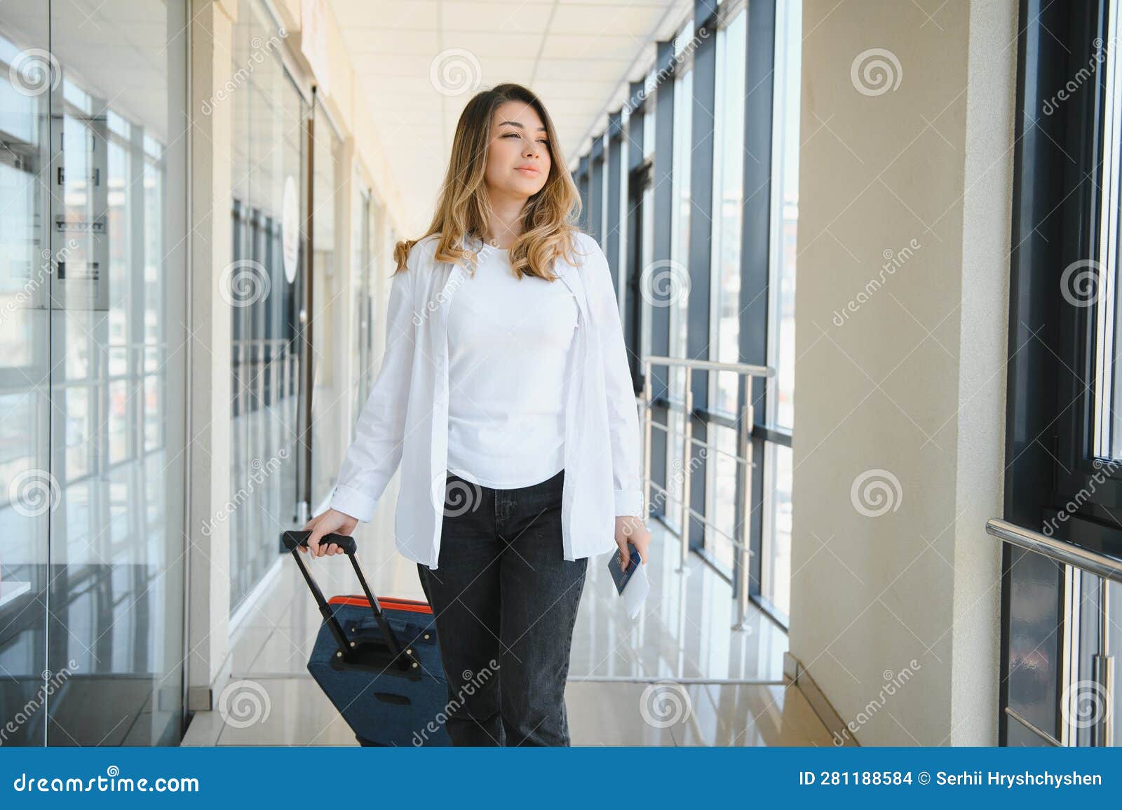 Pretty Young Female Passenger at the Airport Stock Photo - Image of ...
