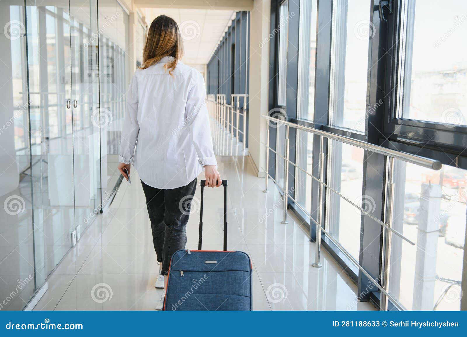 Pretty Young Female Passenger at the Airport Stock Image - Image of ...