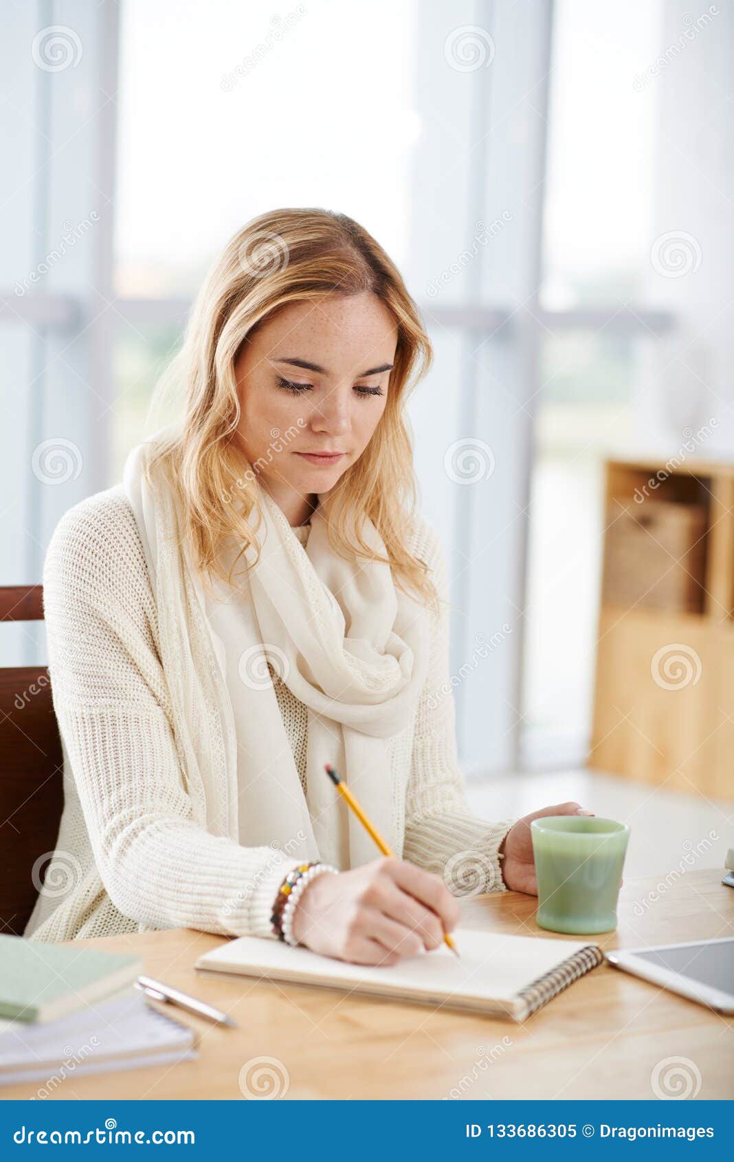 Female Student Doing Homework Stock Image - Image of writing, woman ...