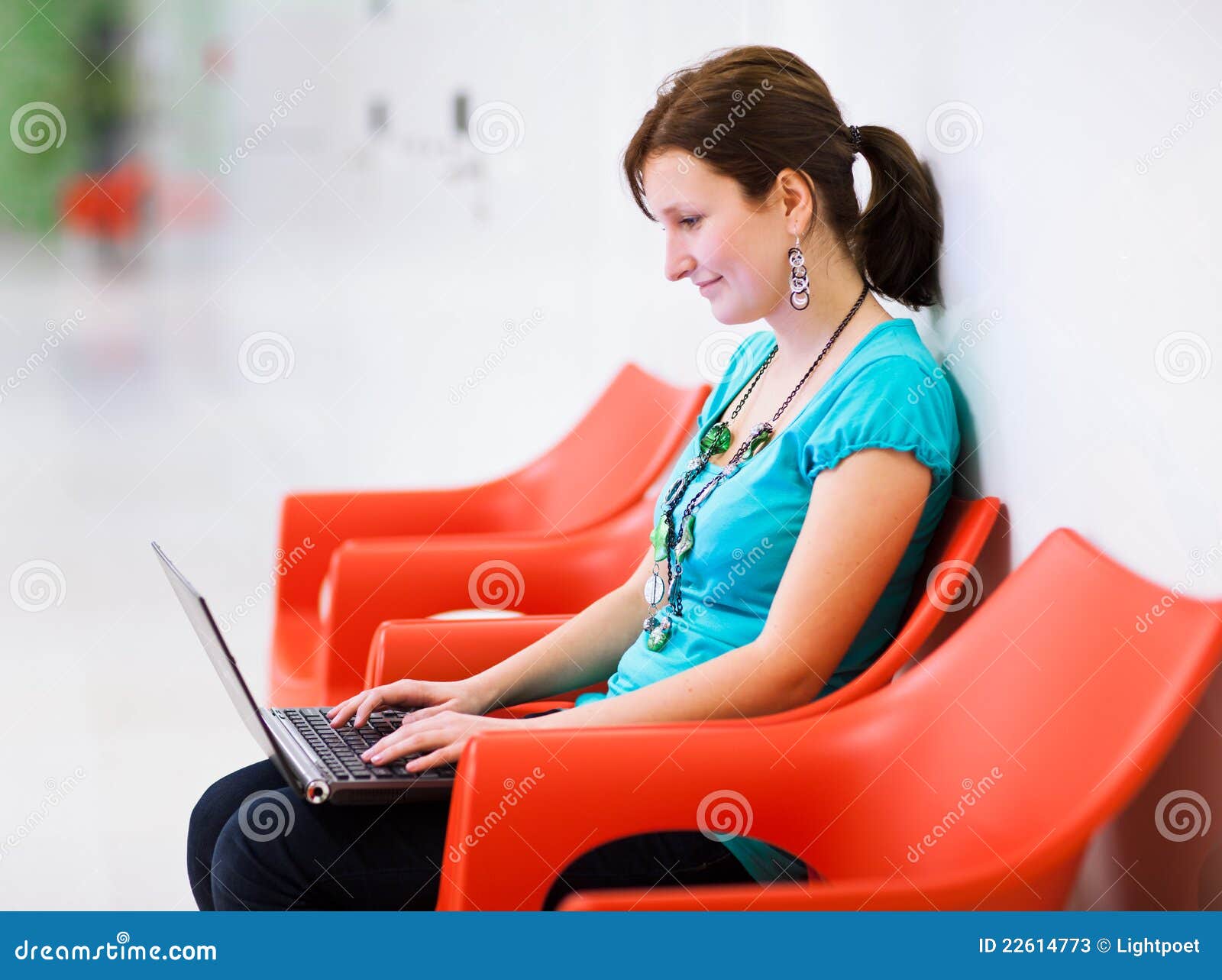 Pretty Young Female Student with Laptop Stock Image - Image of ...