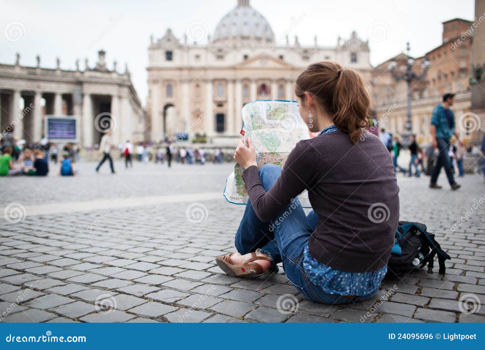 Pretty Young Female Tourist Studying a Map Stock Photo - Image of mess ...