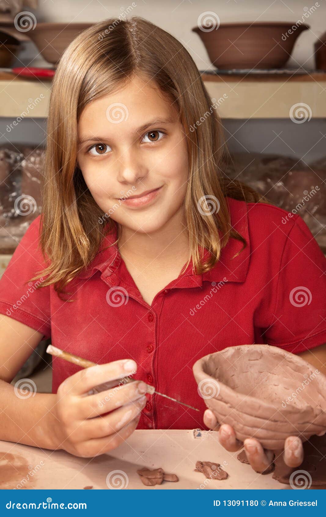 Pretty Young Girl in Clay Studio Stock Photo - Image of happy, artist ...