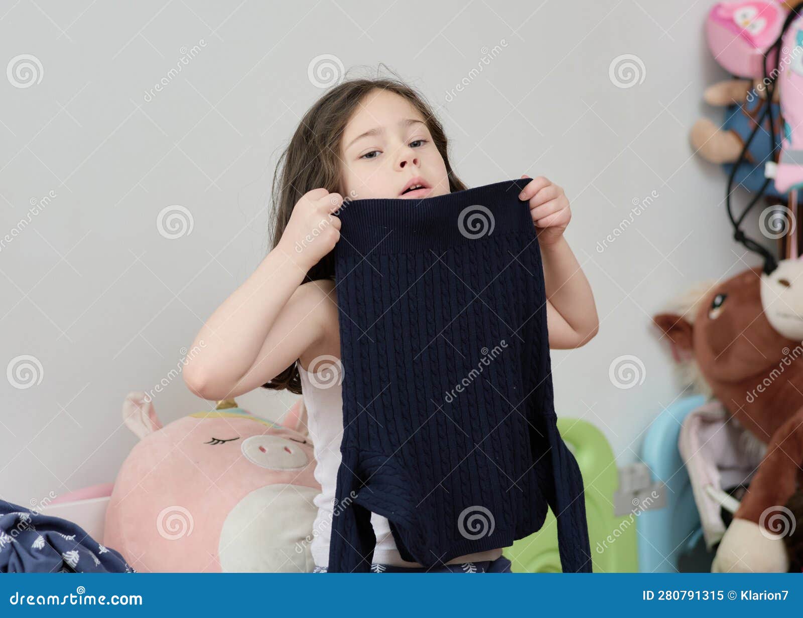 Pretty Young Girl Getting Dressed in Her Room Stock Image - Image of ...