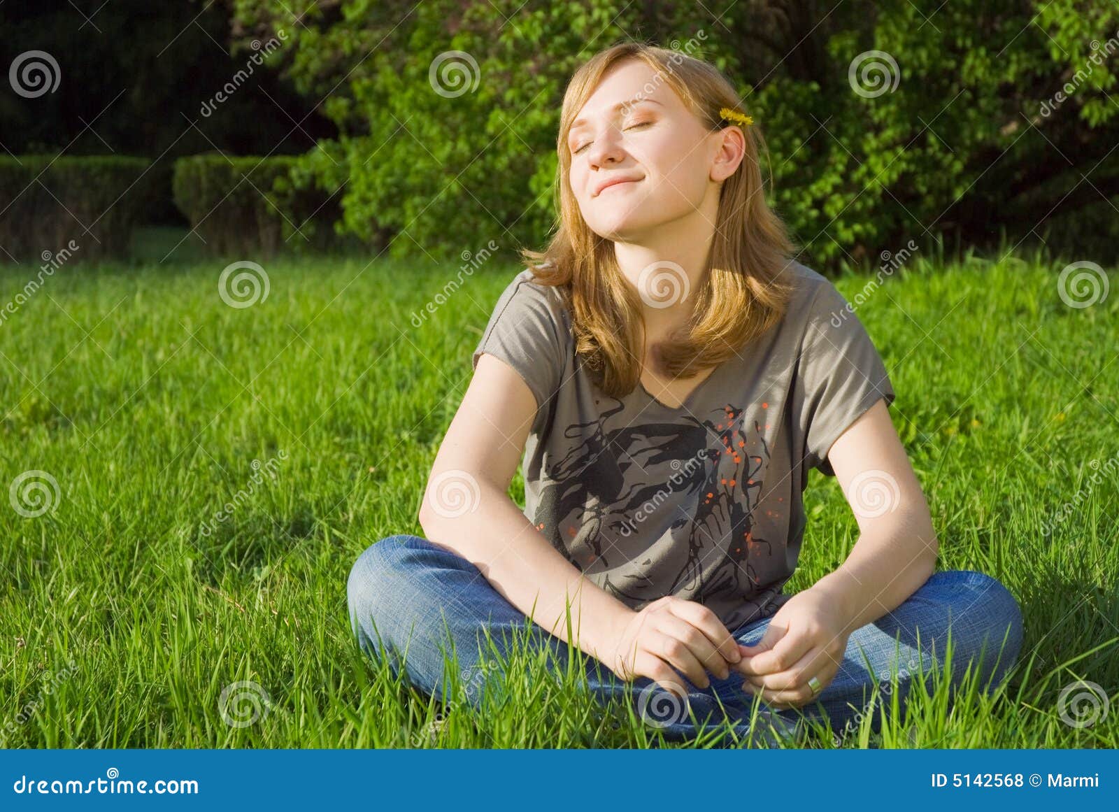 Pretty Young Girl on the Grass Stock Photo - Image of happiness ...